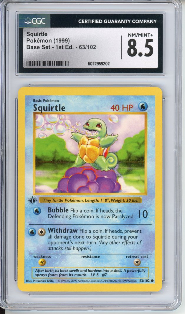 Pokemon Graded: Squirtle 1st Edition Shadowless 63/102 Base Set (1999 ...